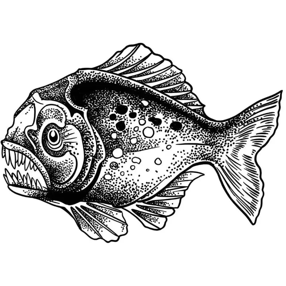Razor Tooth Piranha Tattoo Sticker Hand Drawn Design
