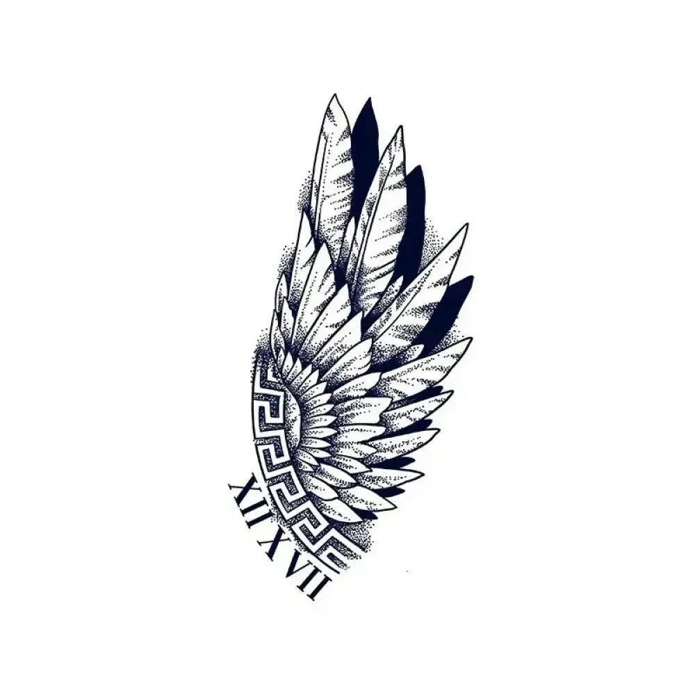 Roman Wing Grace Tattoo Sticker Greek Key Design